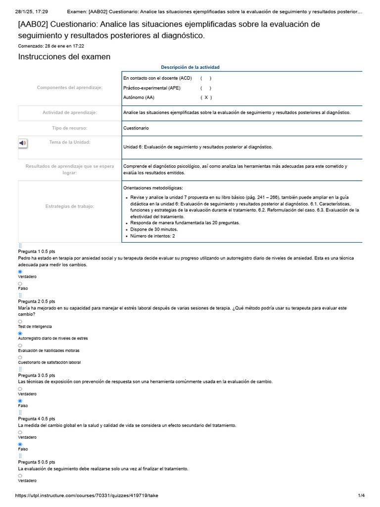 Examen - (AAB02) Cuestionario - Analice Las Situaciones Ejemplificadas Sobre La Evaluación de ...
