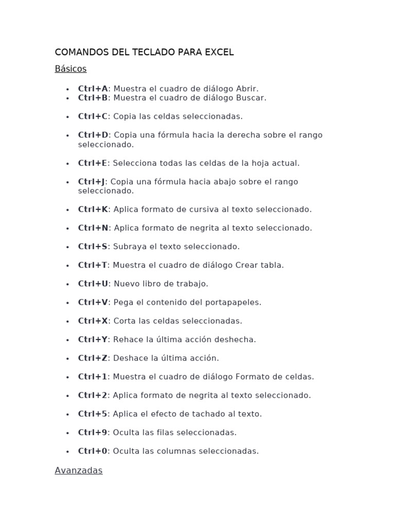 Comandos Del Teclado para Excel | PDF | Hoja de cálculo | Microsoft Excel