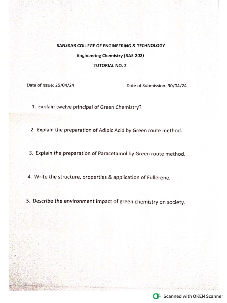 Engineering Chemistry Tutorial - 2 | PDF