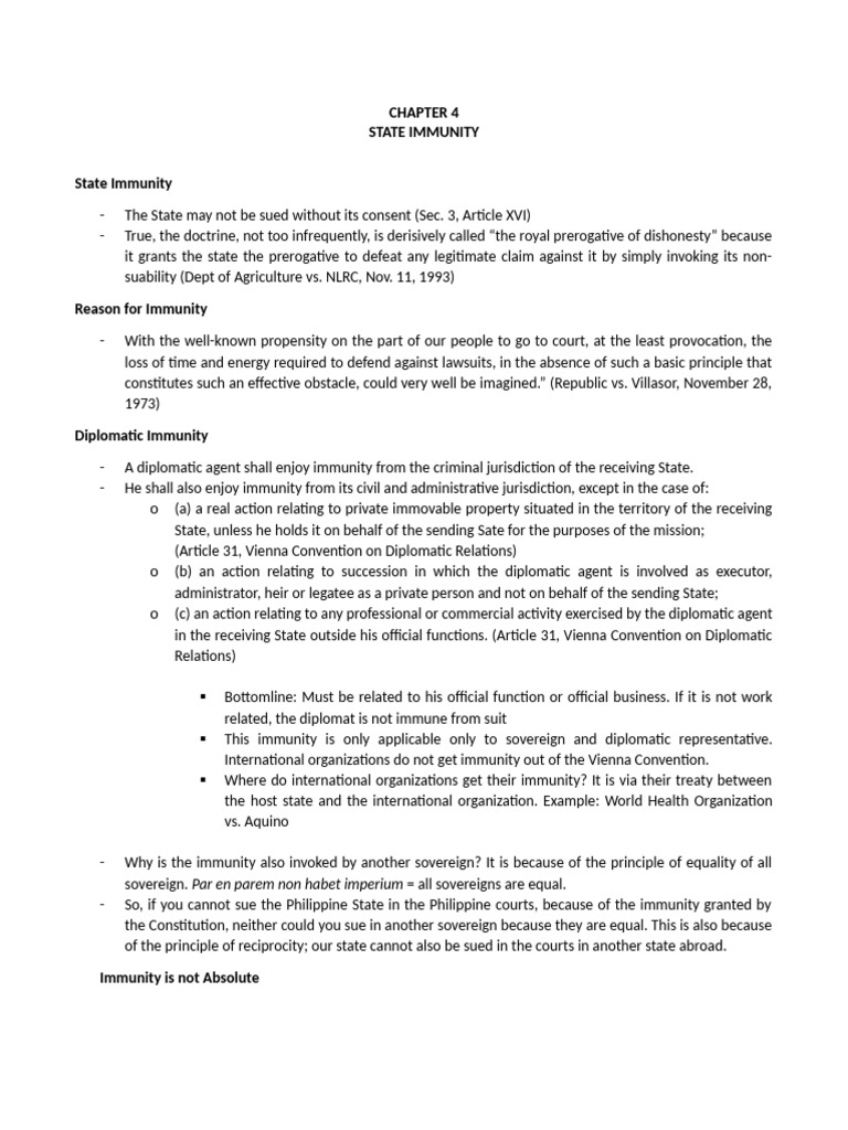 Chapter 4-State Immunity | PDF | Sovereign Immunity | Private Law