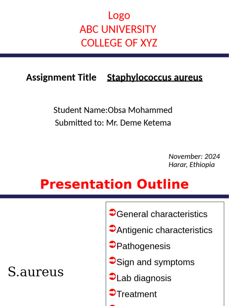 Obsa Presentation For S.aureus | PDF | Staphylococcus Aureus | Infection