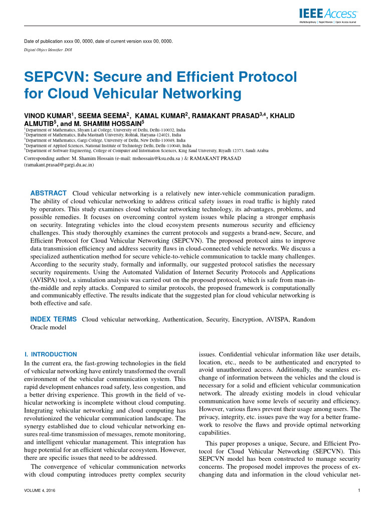 SEPCVN Secure and Efficient Protocol For Cloud Vehicular Networking | PDF | Security | Computer ...