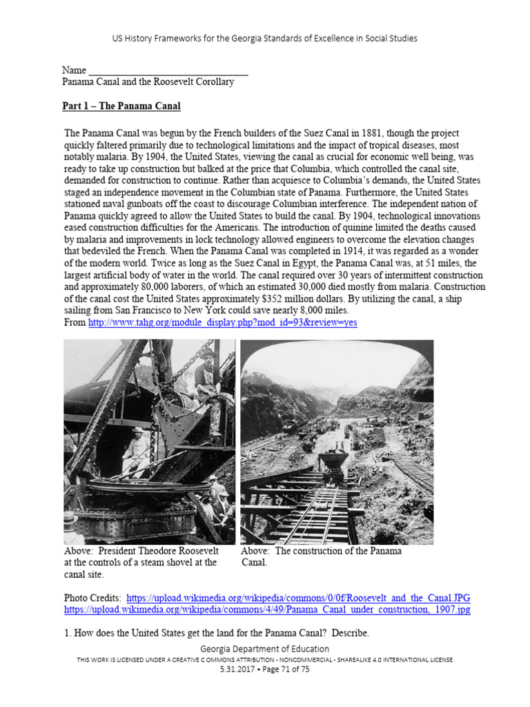 Ssush14b Roosevelt Corollary Activity | PDF | Panama Canal | Canal