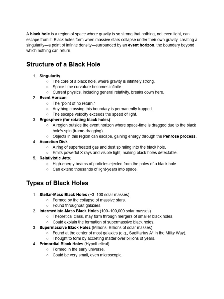Understanding Black Holes: Structure & Types | PDF | Black Hole ...