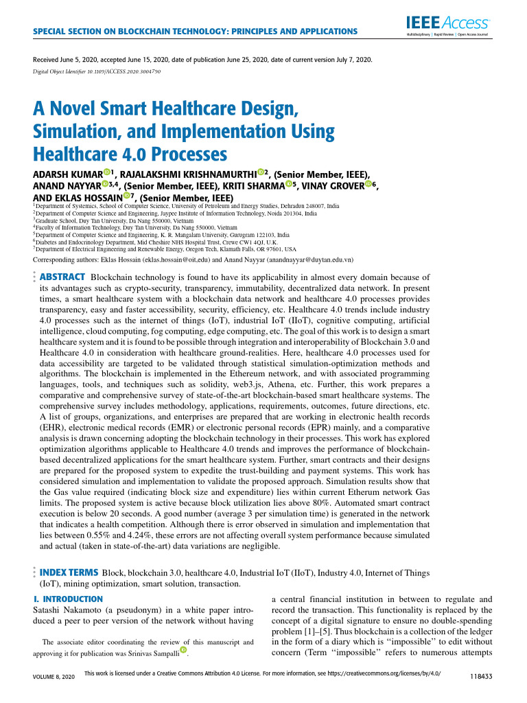 A Novel Smart Healthcare Design Simulation and Implementation Using Healthcare 4.0 Processes ...