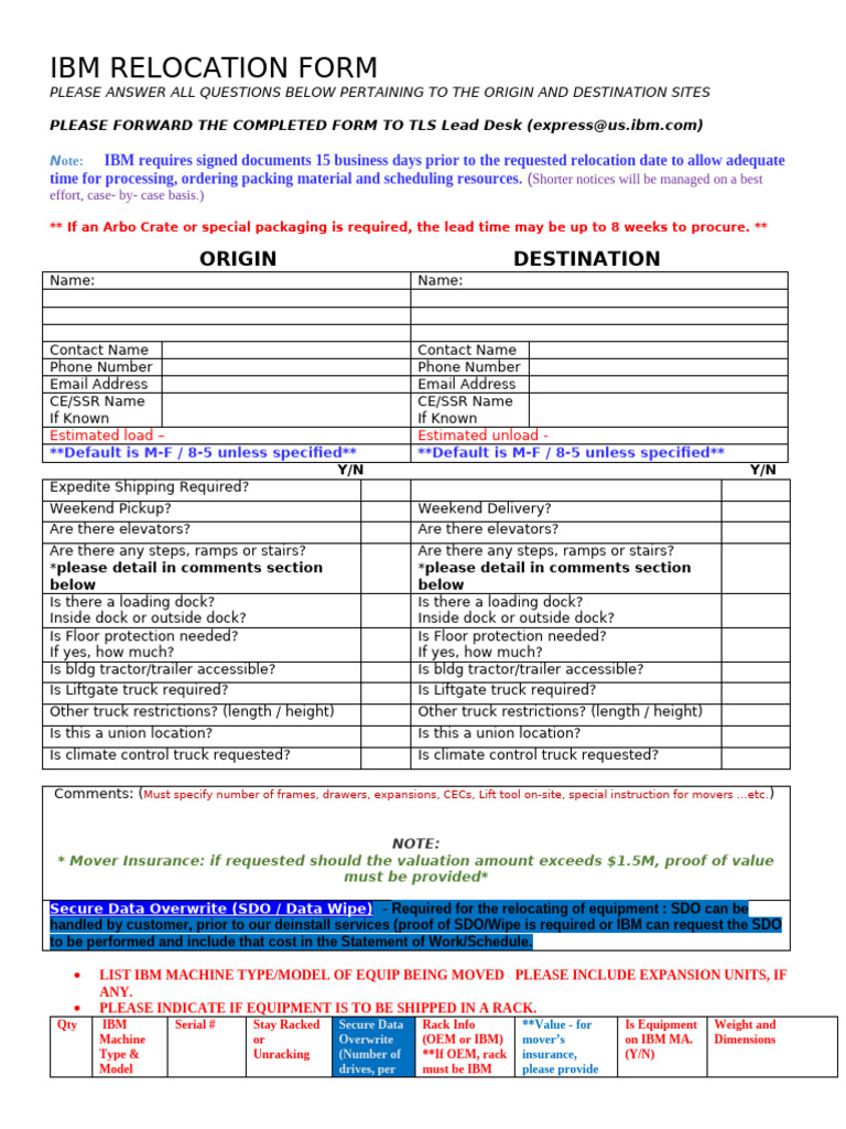 IBM Relocation Form - SDO (Express) 2023 (1.2) | PDF | Insurance