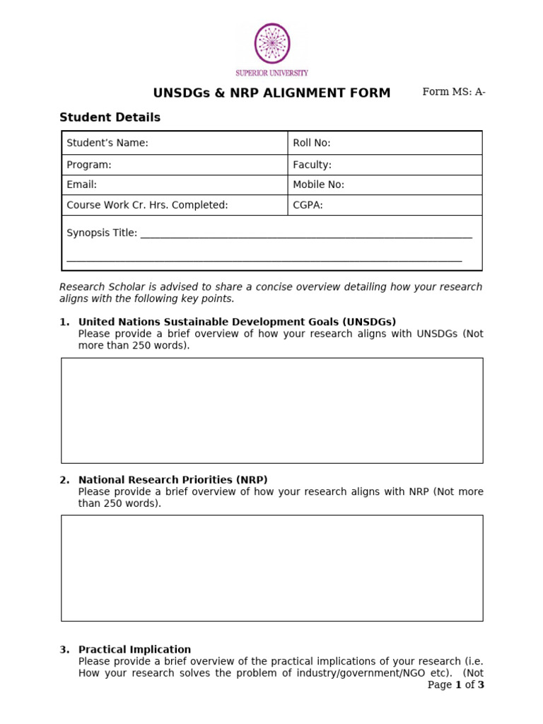 A-1 UNSDGs & NRP Form | PDF