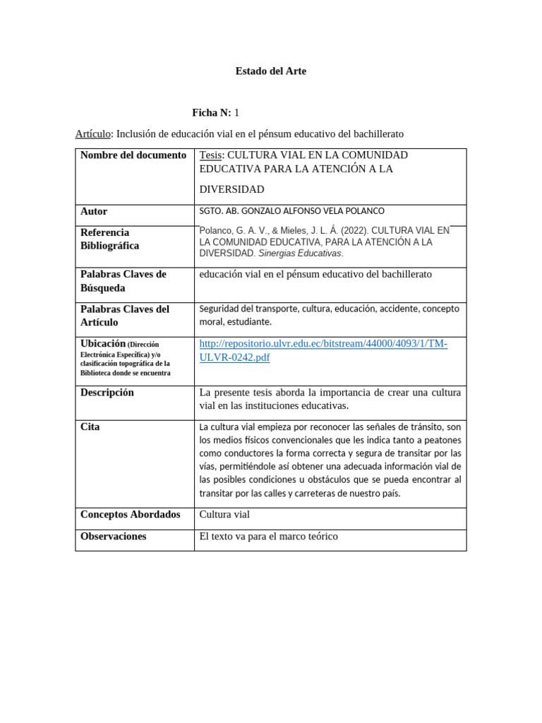 Educación Vial en Bachillerato | PDF