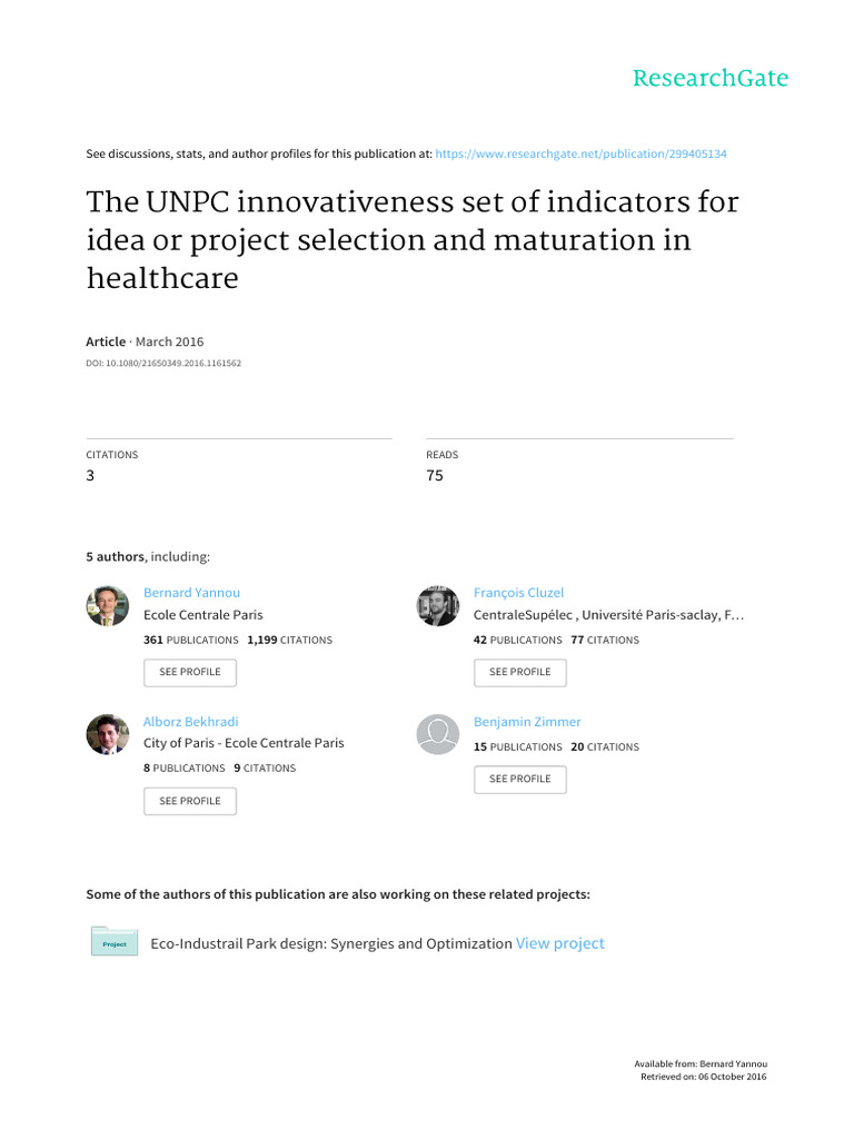 The UNPC innovativeness set of indicators | PDF | Innovation | Creativity
