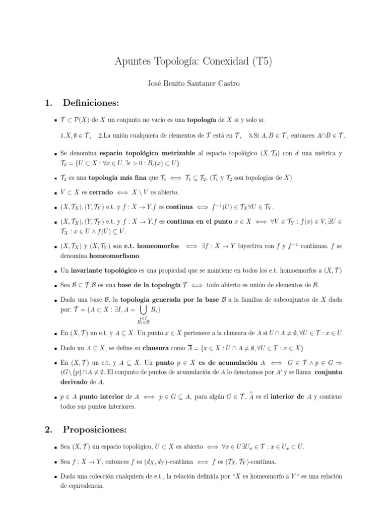 Conexidad en Topología: Definiciones y Teoremas | PDF | Topología ...