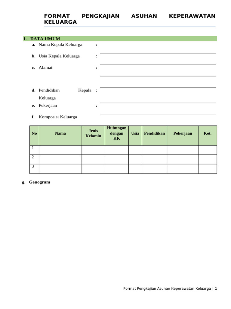 FORMAT PENGKAJIAN ASUHAN KEPERAWATAN KELUARGA-1 | PDF