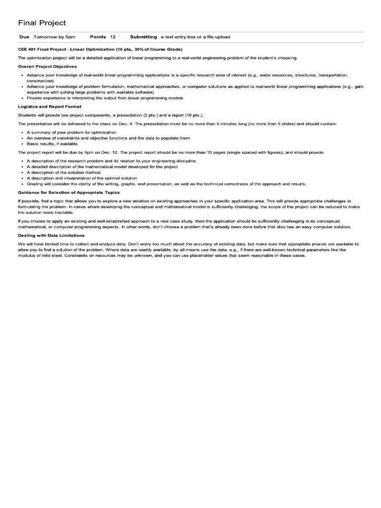 Deterministic Systems Final Project Assignment | PDF