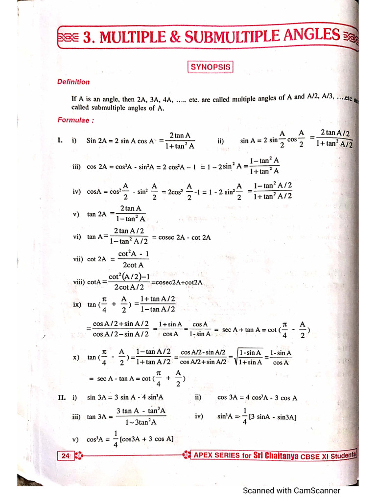 Multiple and Submultiple Angles | PDF