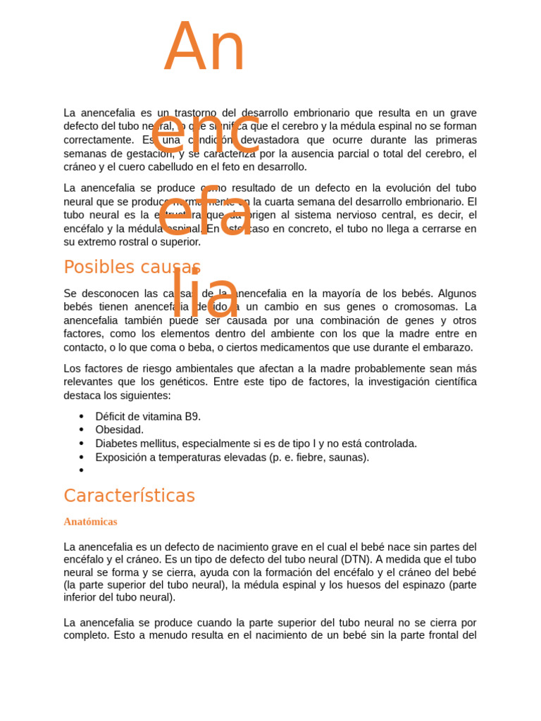 Anencefalia: causas, características y prevención | PDF | Enfermedades ...