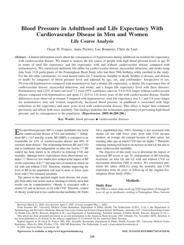 Blood Pressure in Adulthood and Life Expectancy With Cardiovascular ...