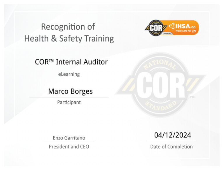 Certificate COR INTERNAL AUDIT | PDF