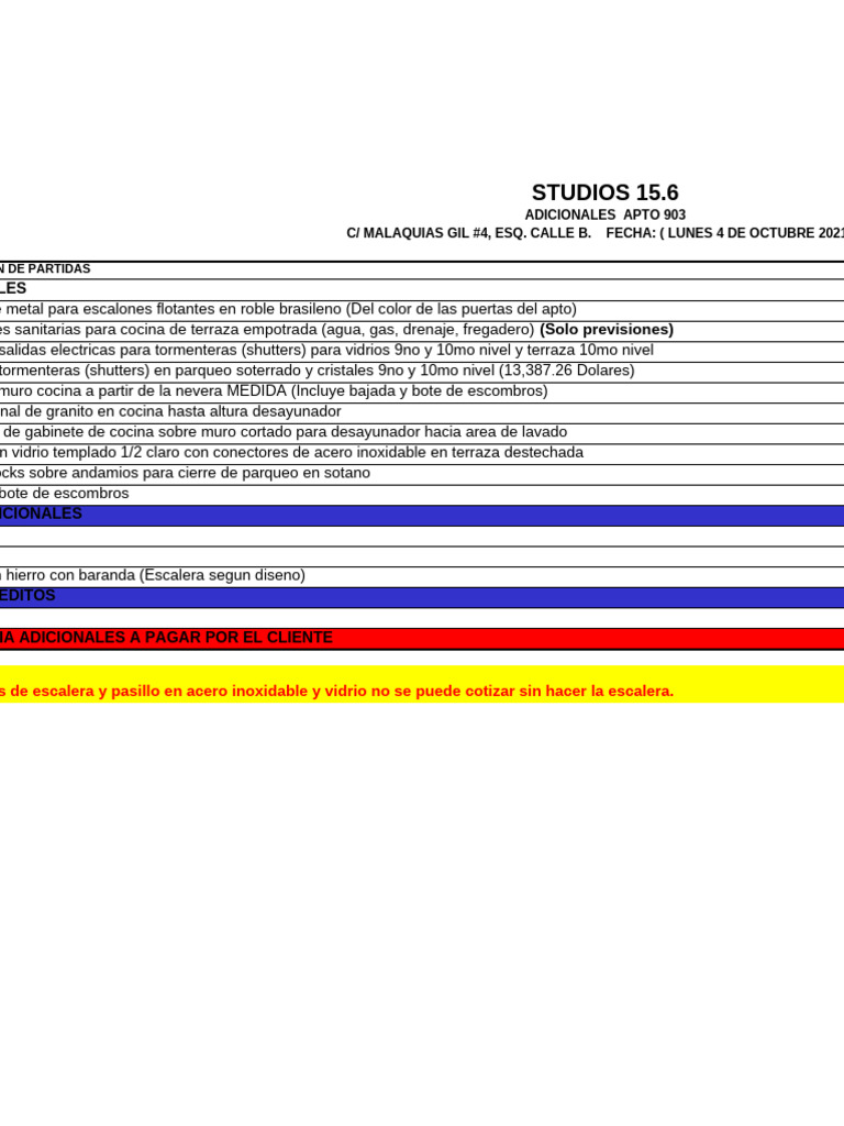 Adicionales Apto 903 | PDF