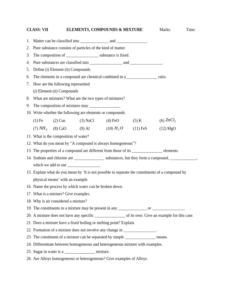 Elements, Compound, Mixture | PDF | Mixture | Chemical Compounds