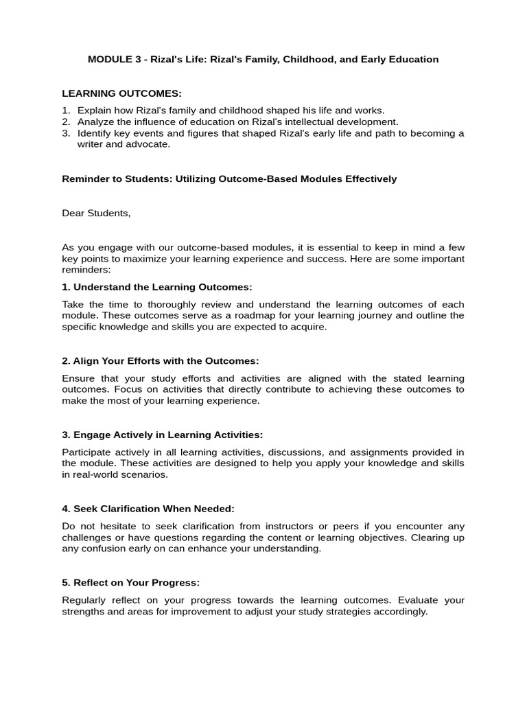 Rizal's Early Life and Education Insights | PDF | Learning | Cognitive ...