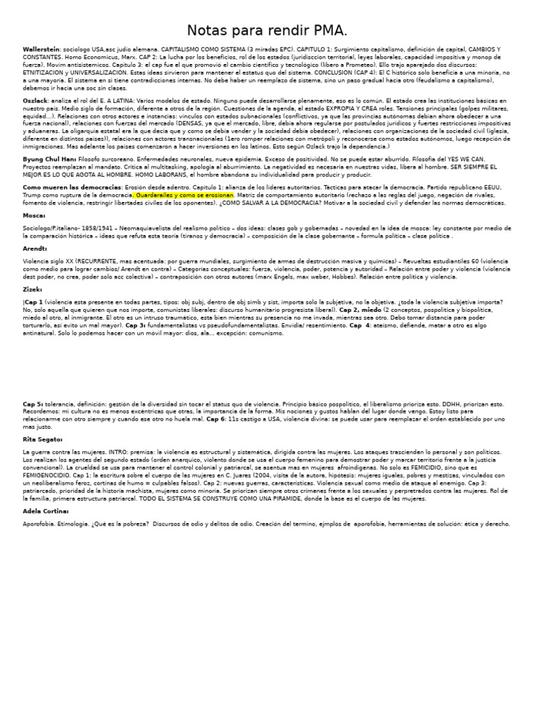 NOTAS PMA 2024 | PDF | Capitalismo | Violencia