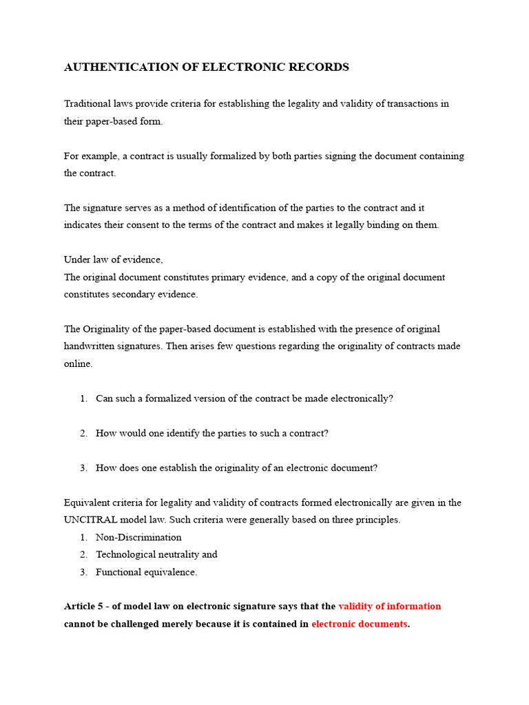 Authentication of Electronic Records | PDF | Key (Cryptography ...