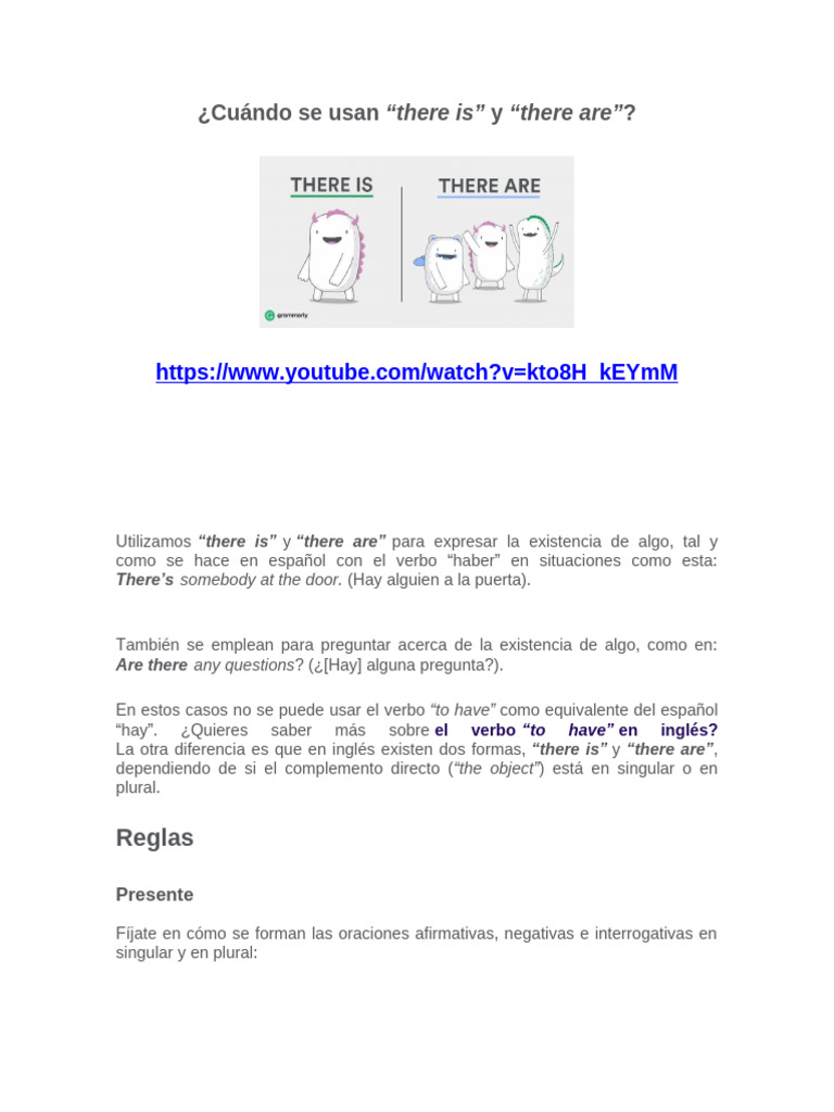 Uso de "there is" y "there are" | PDF | Verbo | Lingüística