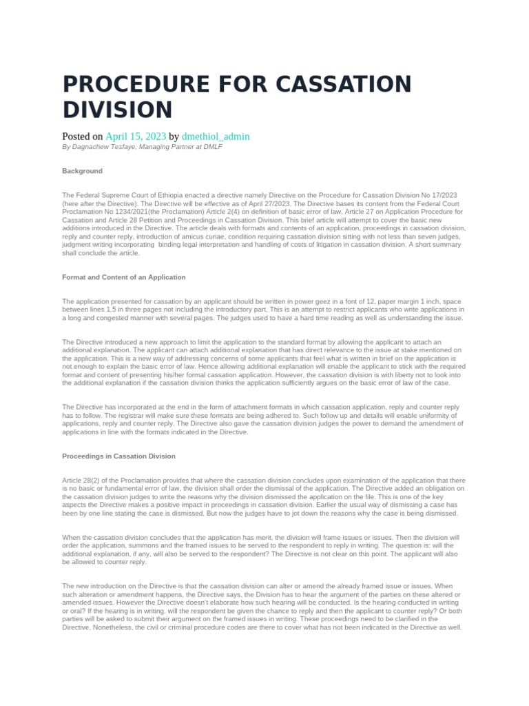 Procedure For Cassation Division | PDF | Lawsuit | Judgment (Law)