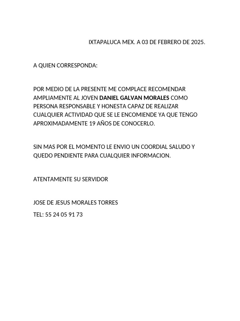 Recomendación de Daniel Galván | PDF