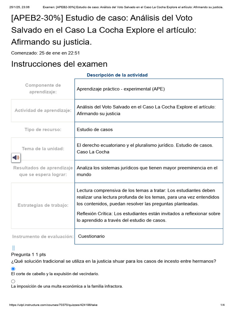 Examen - (APEB2-30%) Estudio de Caso - Análisis Del Voto Salvado en El Caso La Cocha Explore El ...
