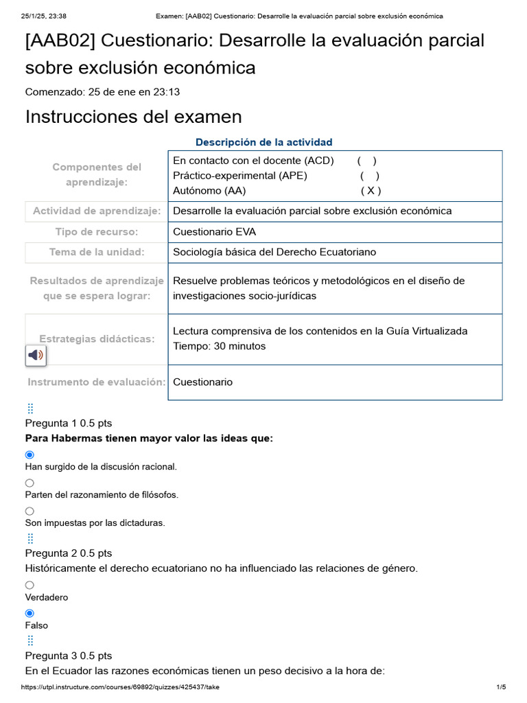 Examen - (AAB02) Cuestionario - Desarrolle La Evaluación Parcial Sobre Exclusión Económica | PDF ...