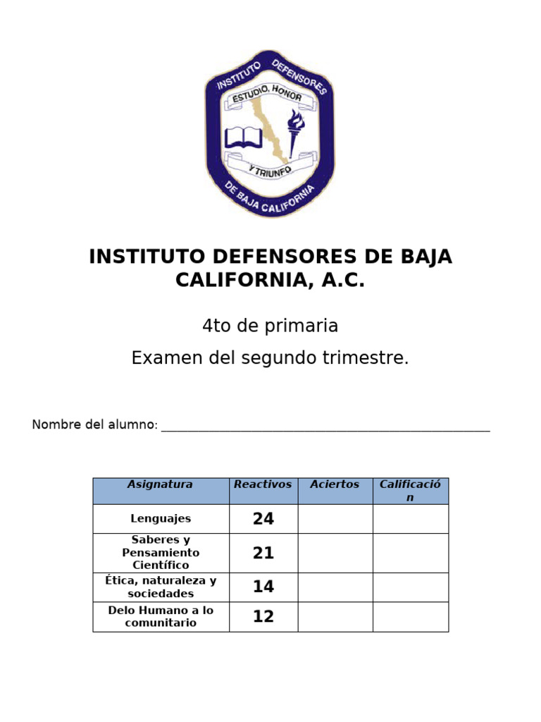 Segundo Trimestre Exa 4to | PDF