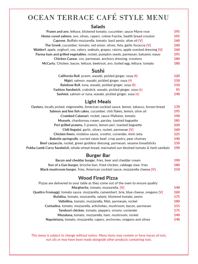 Ocean Terrace at The Oyster Box Hotel Menu | PDF | Hamburgers | Pickling