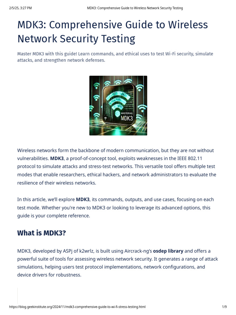 MDK3 Wireless Security Testing Guide | PDF | Computer Network | Security