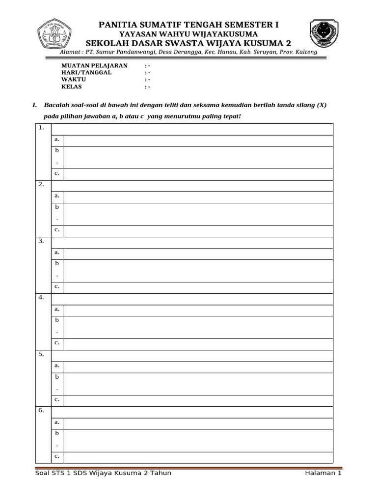 Format Soal Kelas I Dan II | PDF