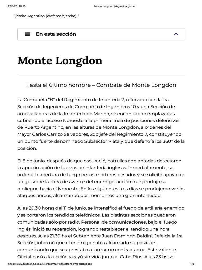 Monte Longdon - Argentina - Gob.ar | PDF | Operaciones militares | Batallas