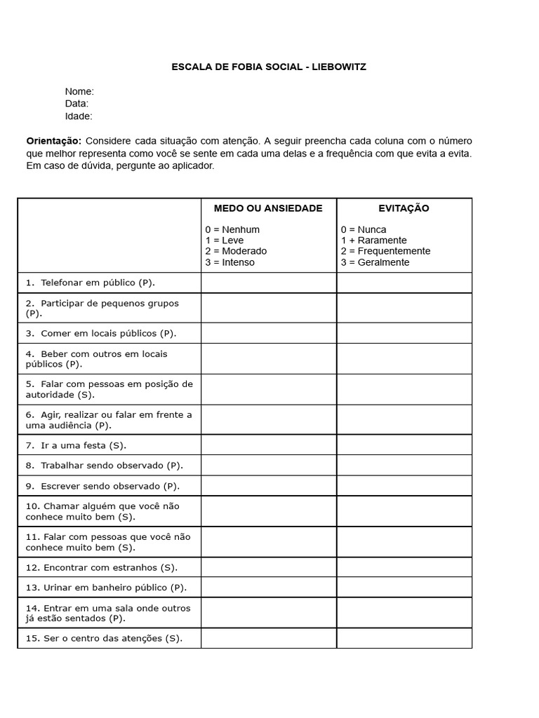 Escala de Fobia Social - Liebowitz | PDF