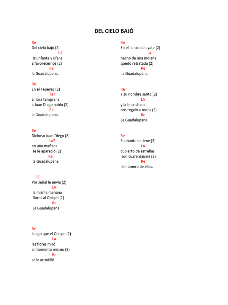 Letra de "Del cielo bajó" | PDF