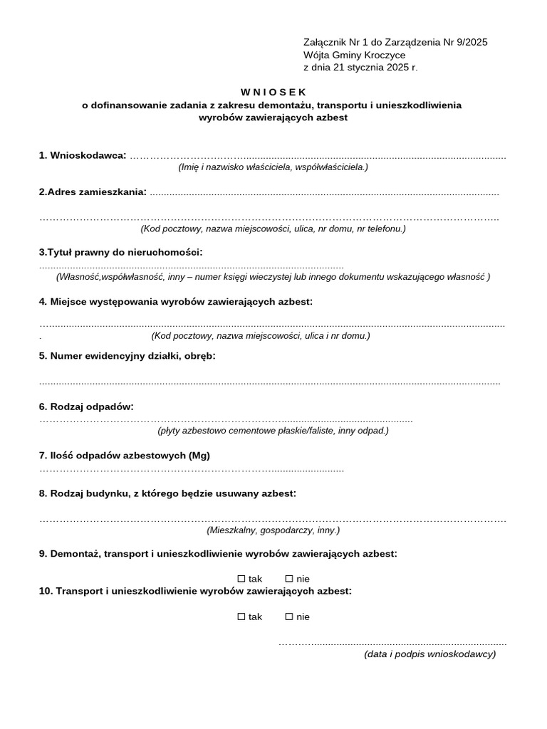 Wniosek Azbest 2025 | PDF