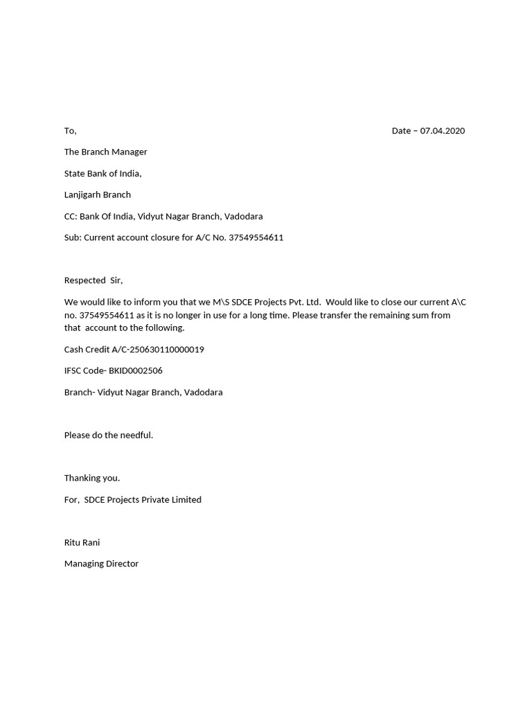 Account Closure Request | PDF