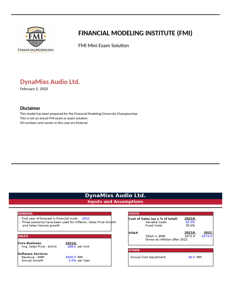 FMI Mini Exam Financial Model | PDF | Financial Modeling | Financial ...