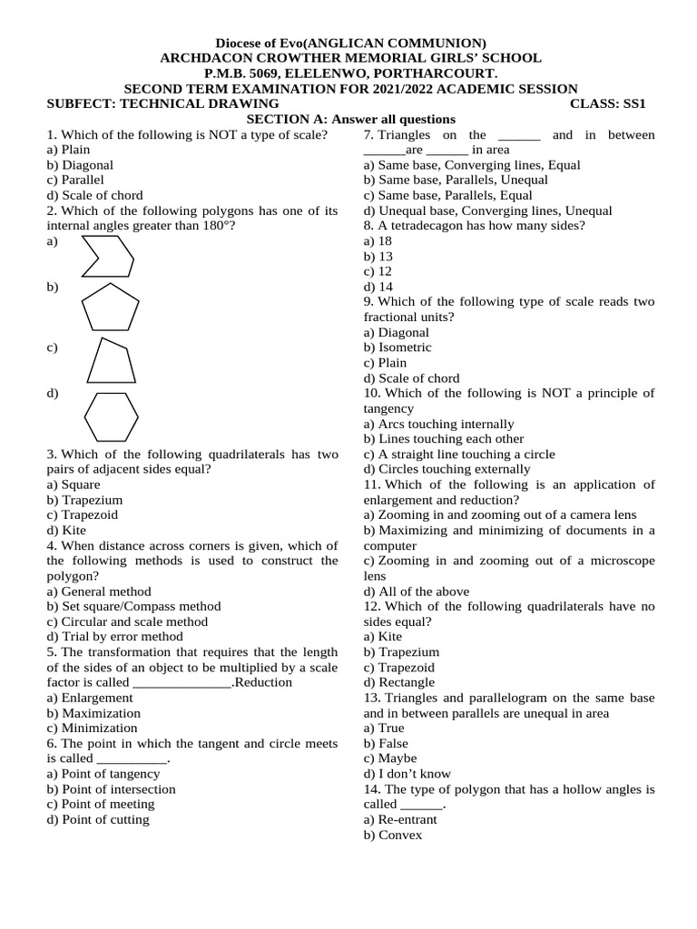 SS1 Technical Drawing Exam 2021/22 | PDF | Rectangle | Elementary Geometry