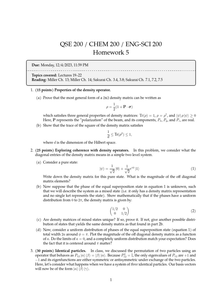 2023 QSE 200 CHEM 200 ENG SCI 200 Homework 5 | PDF | Matrix (Mathematics) | Eigenvalues And ...
