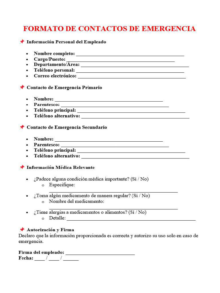 Solictud de Contactos Emergencia | PDF