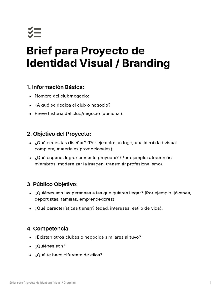Brief para Proyecto de Identidad Visual Branding | PDF