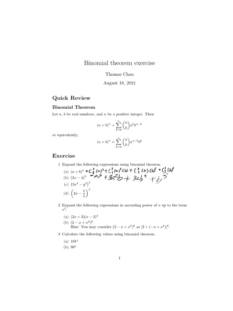 Binomial1ex | PDF | Elementary Mathematics | Complex Analysis