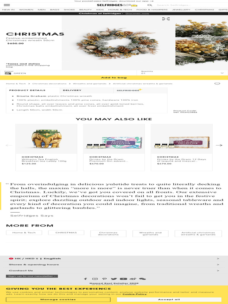 CHRISTMAS - Festive-embellished Christmas wreath 50cm Selfridges.com | PDF | Christmas ...