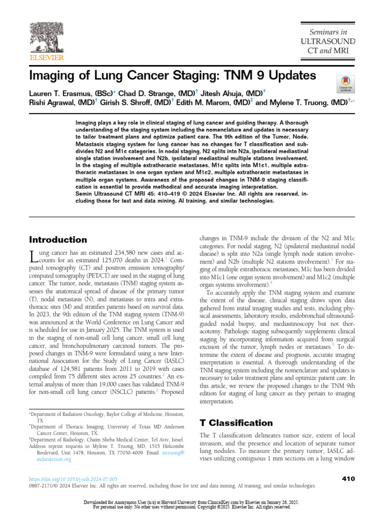 Actualizacion TNM 9 Cancer de Pulmon T | PDF | Metastasis | Lung Cancer