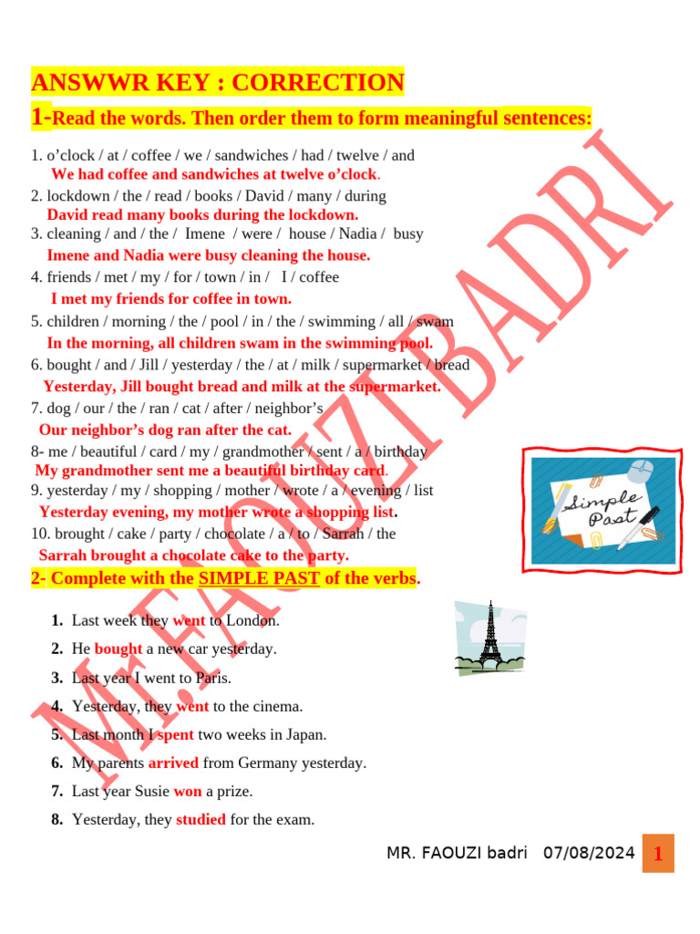 The Simple Past Answer Key (Correction) | PDF