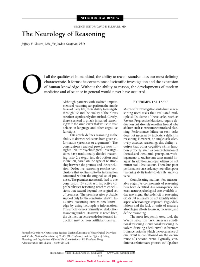 2002 The Neurology of Reasoning | PDF | Reason | Prefrontal Cortex