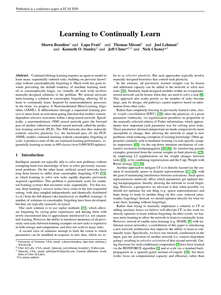 2020 Learning To Continually Learn | PDF | Machine Learning | Artificial Intelligence